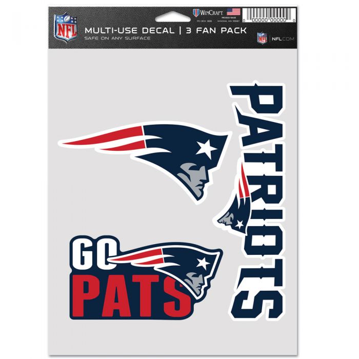 New England Patriots Multi Use 3 Fan Pack Decals | Knick Knacks Racing ...